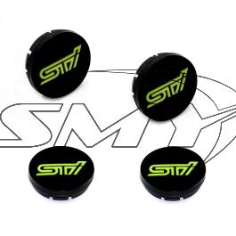 SMY-STICAP-NG Gloss Black 56mm Center Caps w/ Neon Green 3D STI Logo ...