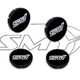 SMY-STICAP-WH Gloss Black 56mm Center Caps w/ White 3D STI Logo Subaru ...